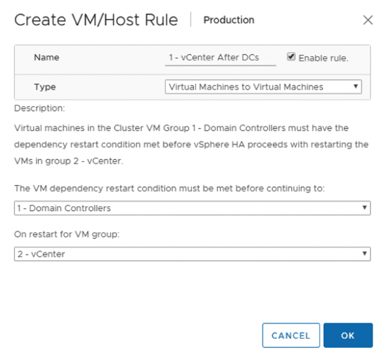 Setting Virtual Machine Start Order with VMware High Availability