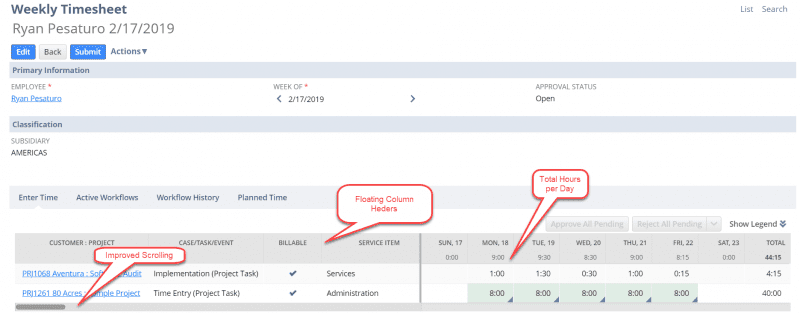 New NetSuite Weekly Timesheet Interface and Features