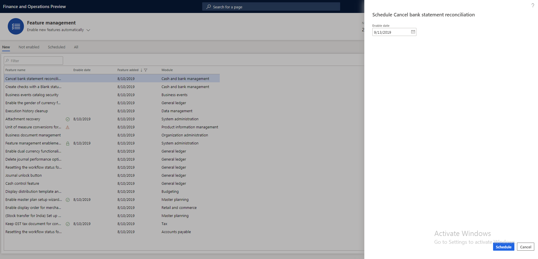 D365FO Feature Management Workspace Overview