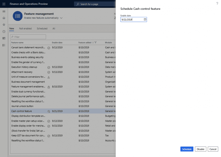 D365FO Feature Management Workspace Overview