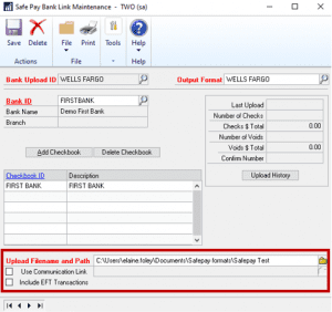 How to Set Up Safe Pay (Positive Pay) files from Dynamics GP